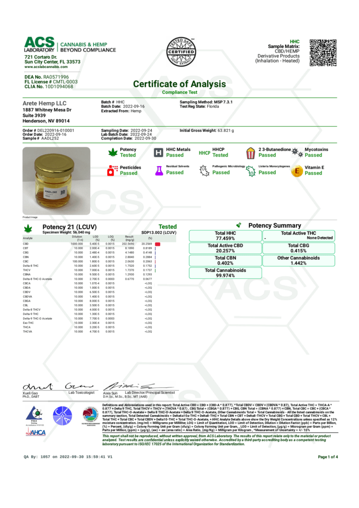HHC Vape Carts by Arete Hemp